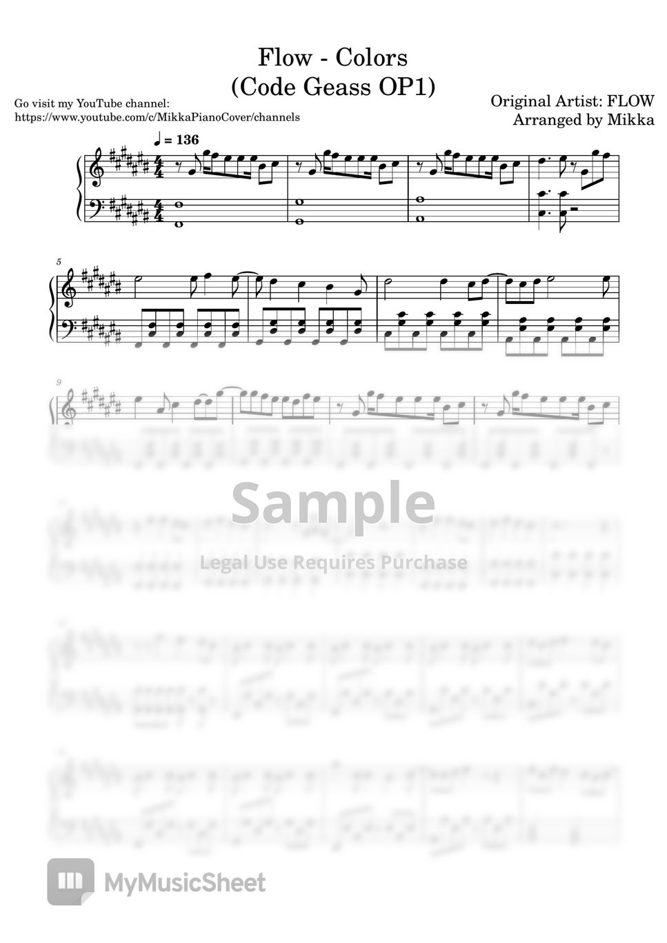 FLOW - Colors 악보 by Mikka