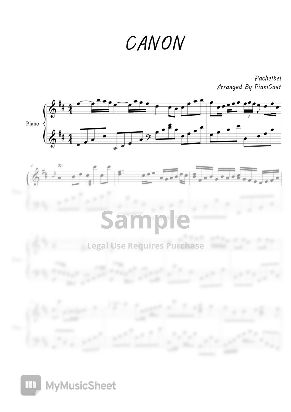 Canon in D Major (Arr.) | Piano Solo Sheet Sheet Music