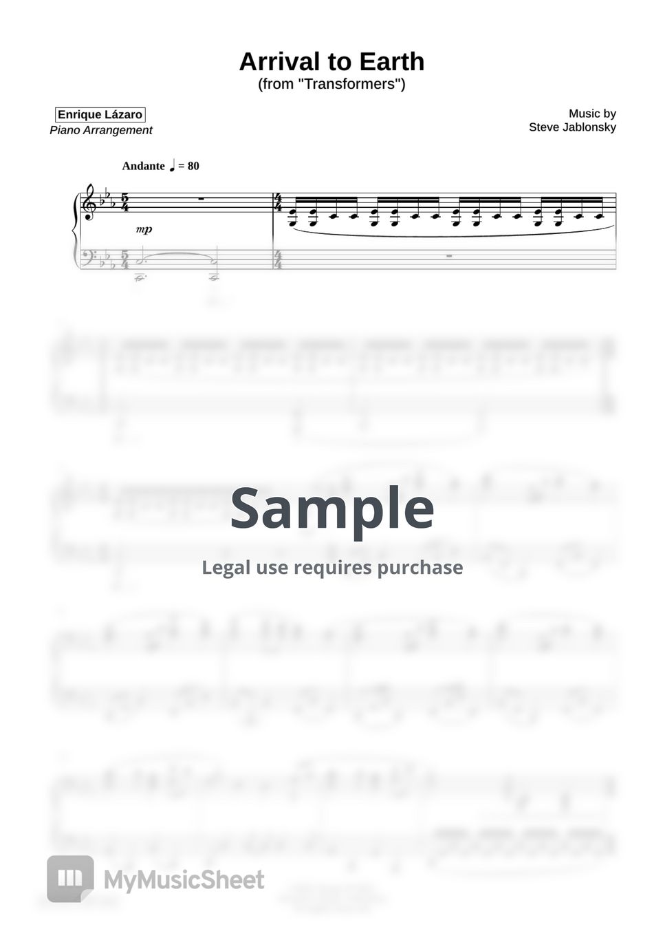 Transformers - Arrival to Earth Ноты by Steve Jablonsky