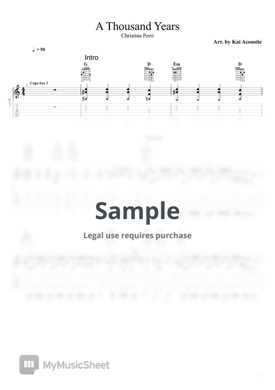 Christina Perri - A Thousand Years Sheets by Kai Acoustic