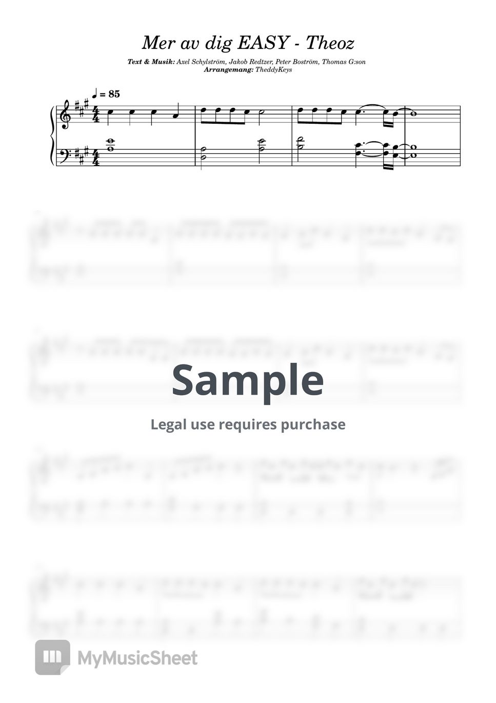 Theoz - Mer av dig EASY Sheet Music by TheddyKeys