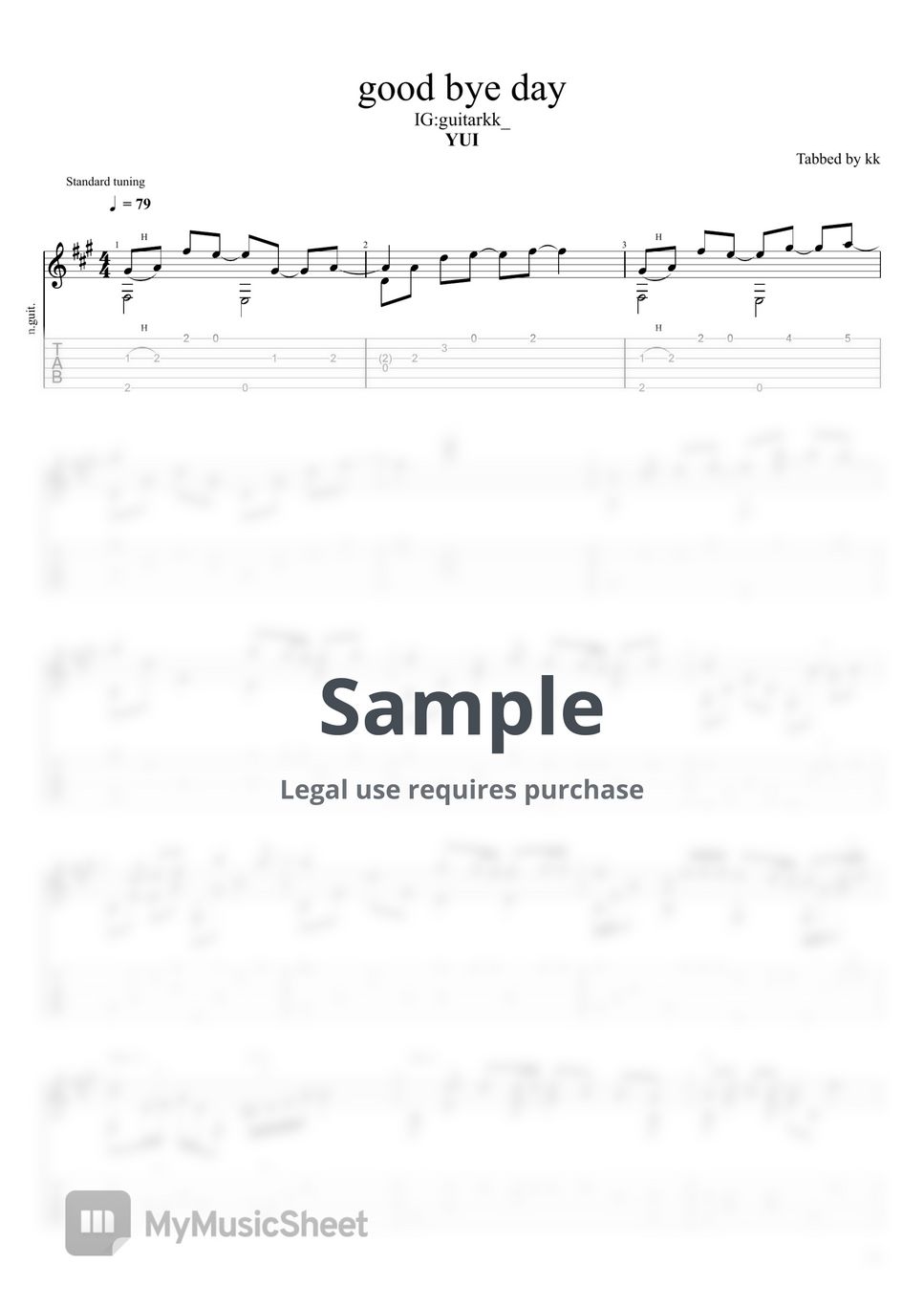 YUI - goodbye days TAB+1 Staff by guitarkk