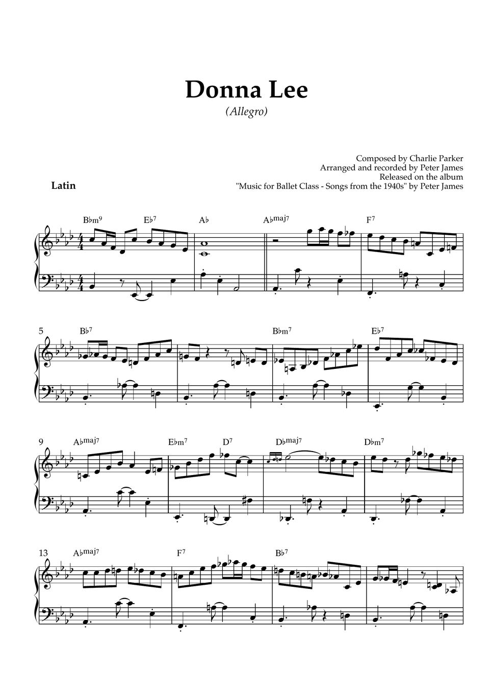 Charlie Parker - Donna Lee Lembar Musik by Peter James