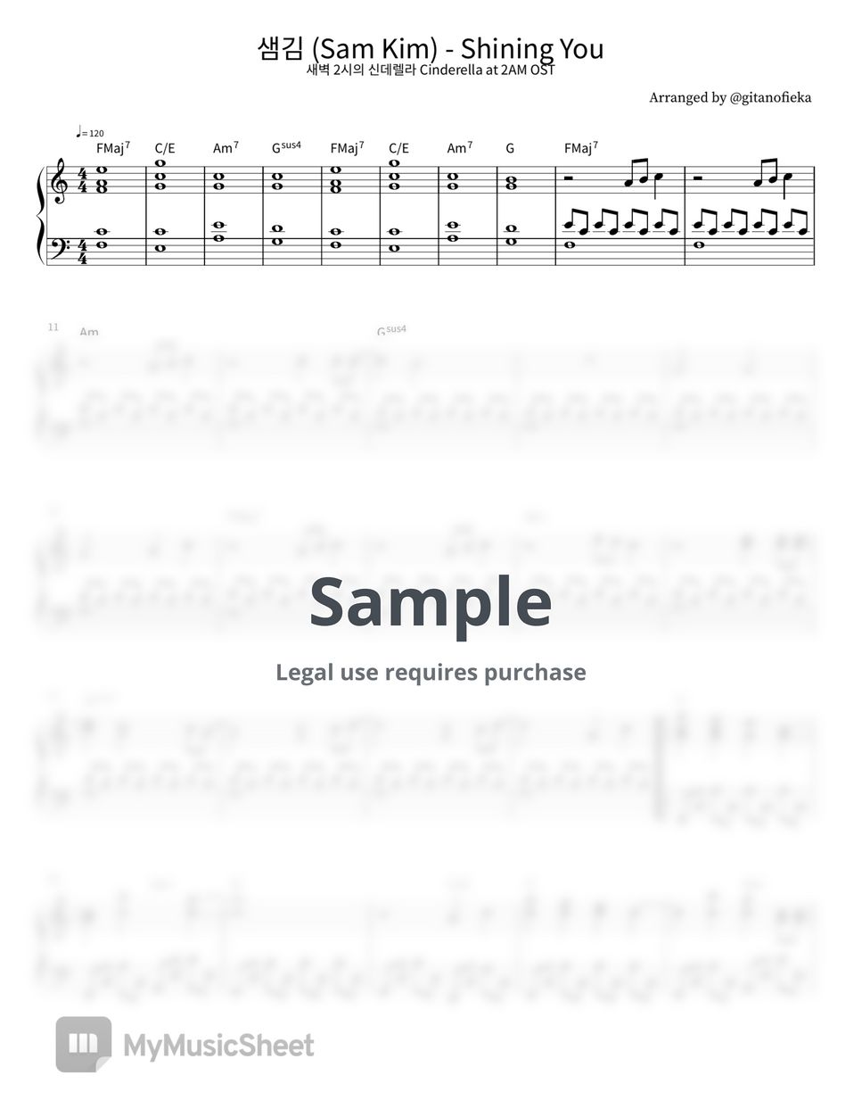 새벽 2시의 신데렐라 Cinderella at 2AM OST - Shining You - 샘김 Sam Kim Sheet Music by Gita Nofieka