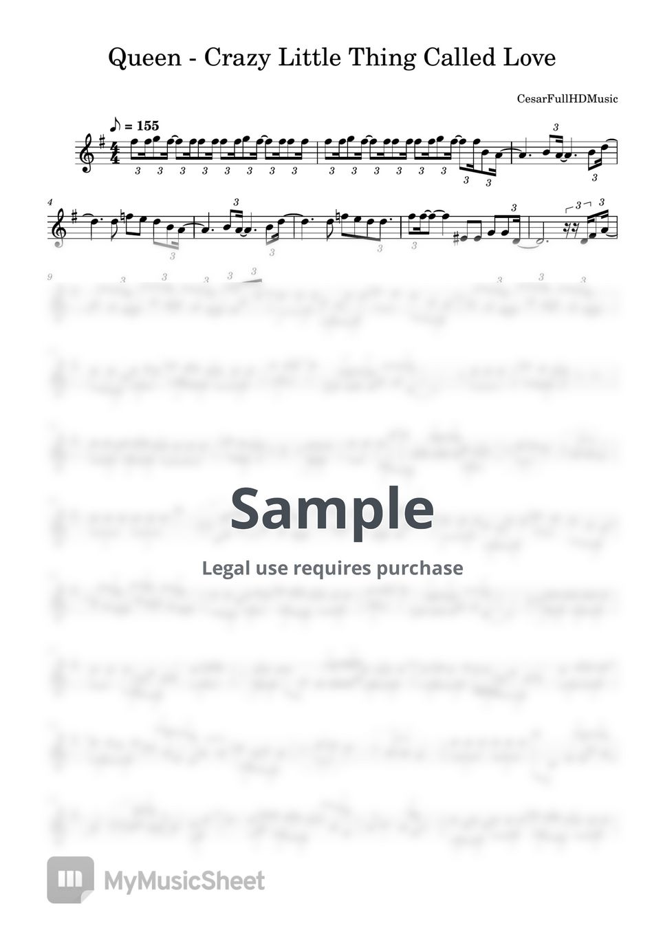 Queen - Crazy Little Thing Called Love Violin Sheet Music PDF | mymusic5