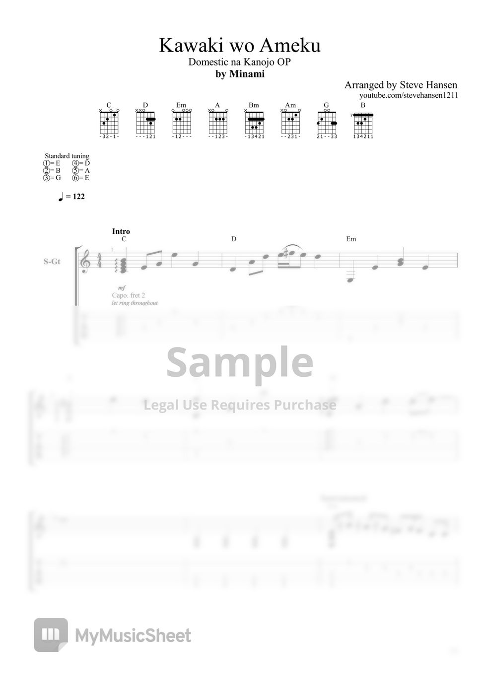 Minami - Kawaki wo Ameku (From "Domestic na Kanojo") (Fingerstyle ...