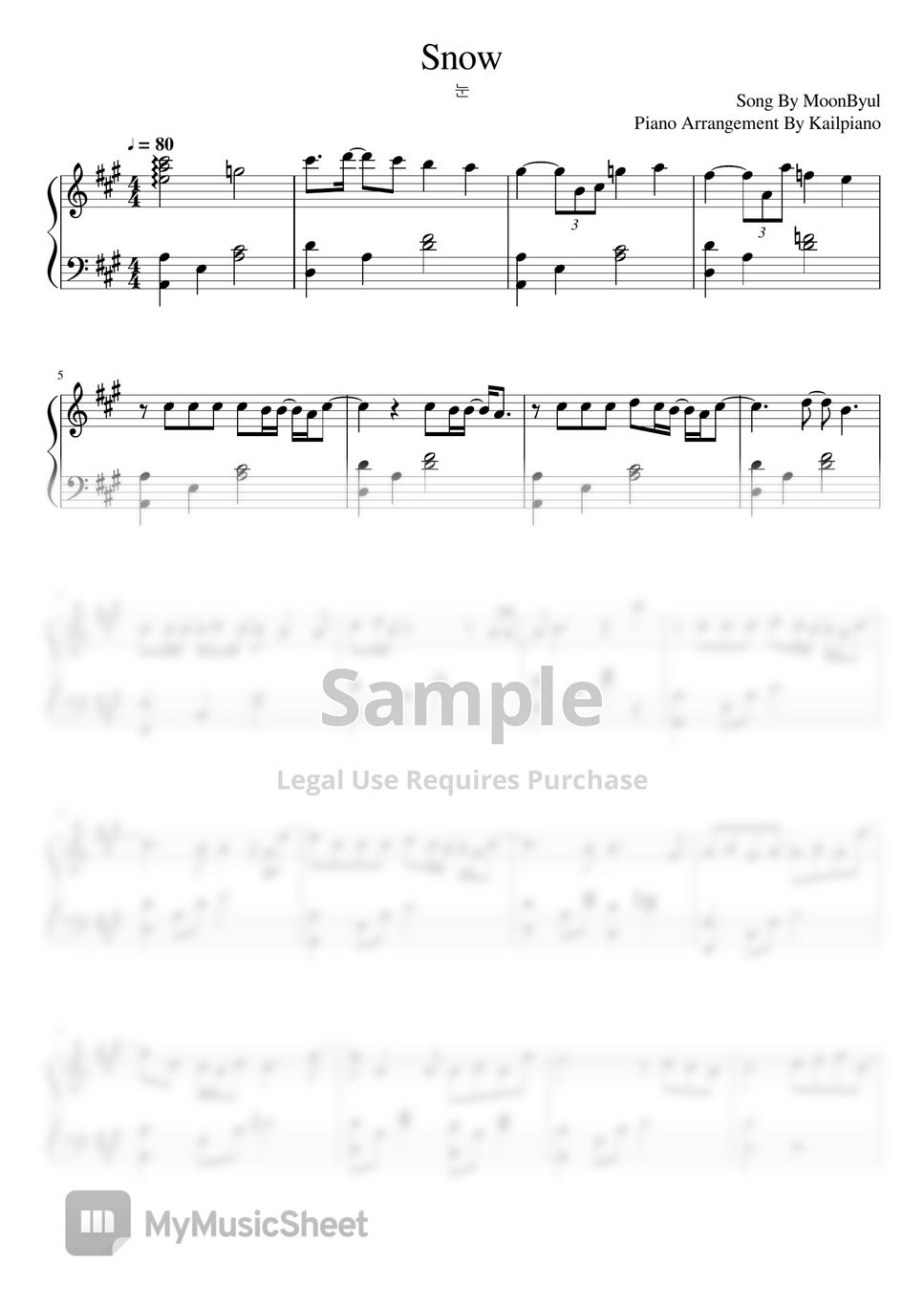 MoonByul - Snow (Piano Sheet) Sheets by Kailpiano