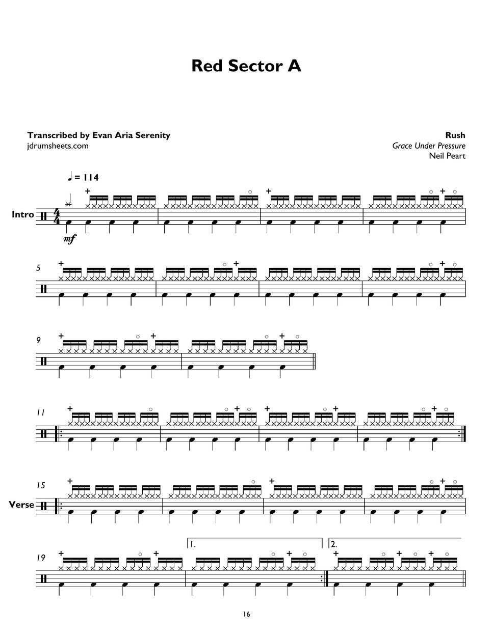 Rush - Red Sector A 楽譜 by Jaslow Drum Sheets