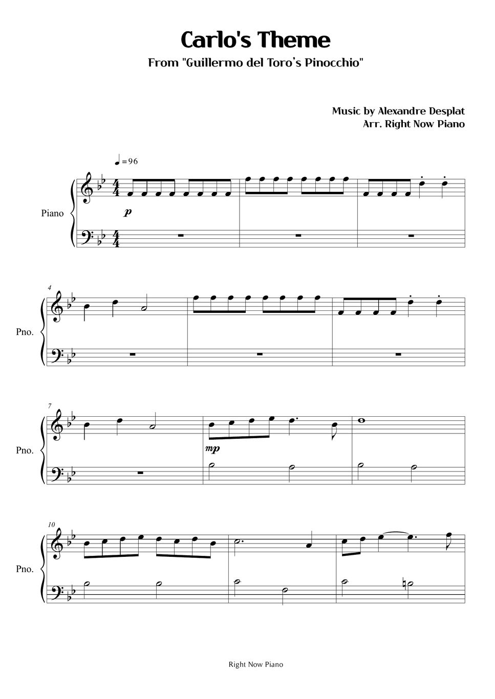 Guillermo del Toro’s Pinocchio - Carlo's Theme Sheet by Right Now Piano