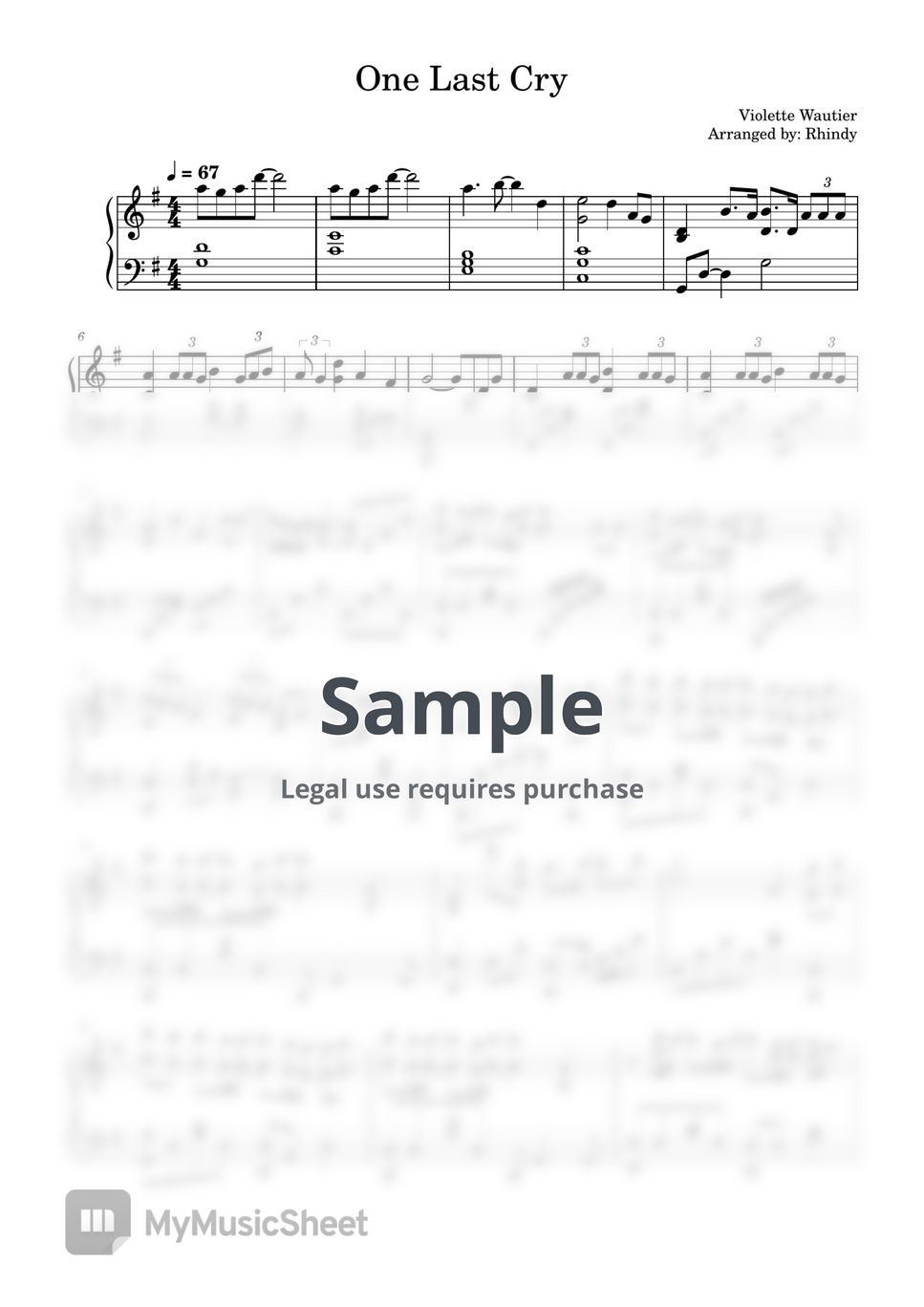 Violette Wautier - One Last Cry Piano Sheet Music PDF | Rhindy | mymusic5