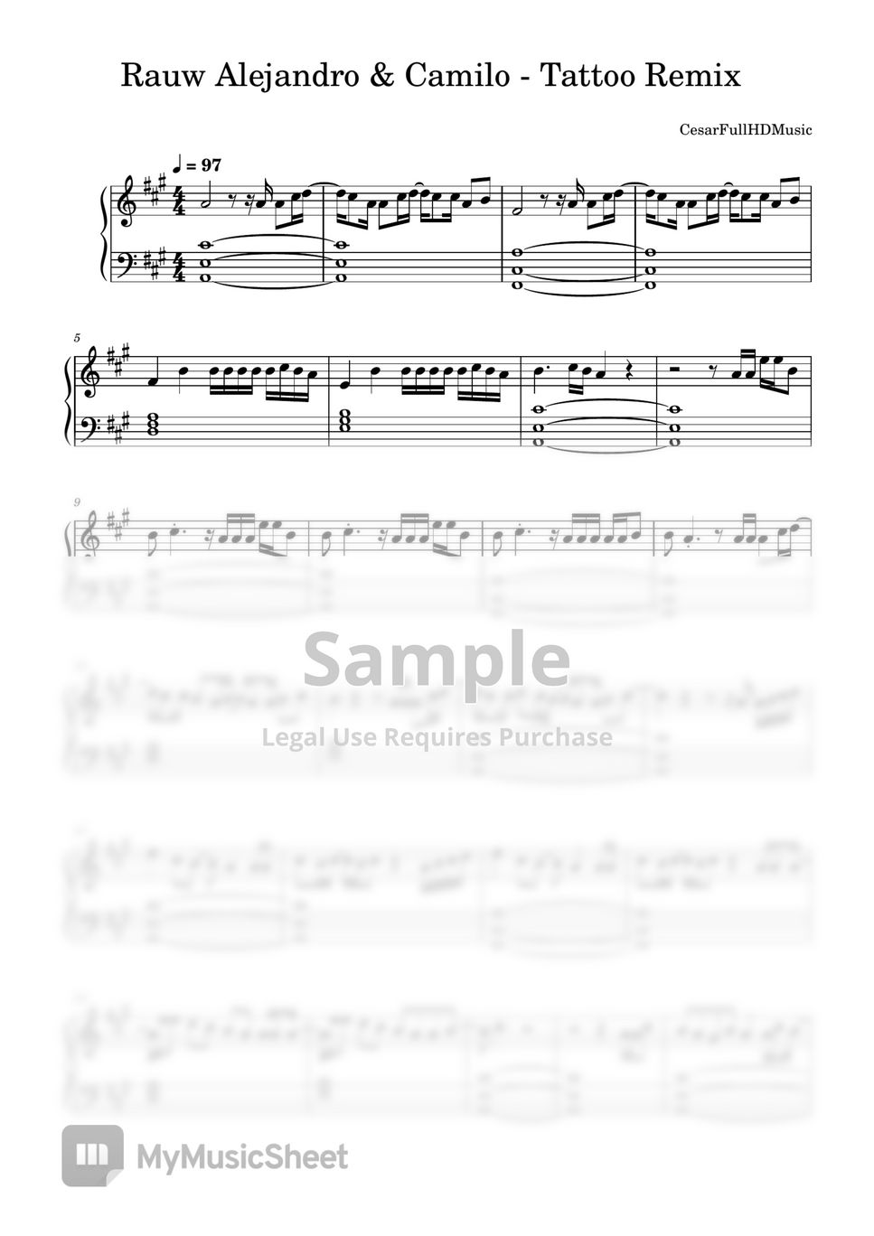 Rauw Alejandro & Camilo - Tattoo Remix Sheets