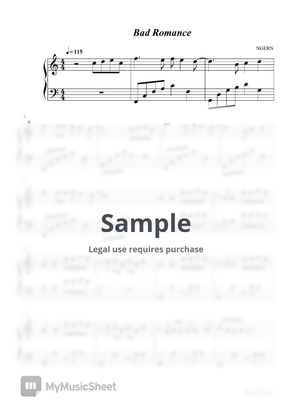 Lady Gaga - Bad Romance (C调简单版) Sheets by Yilun