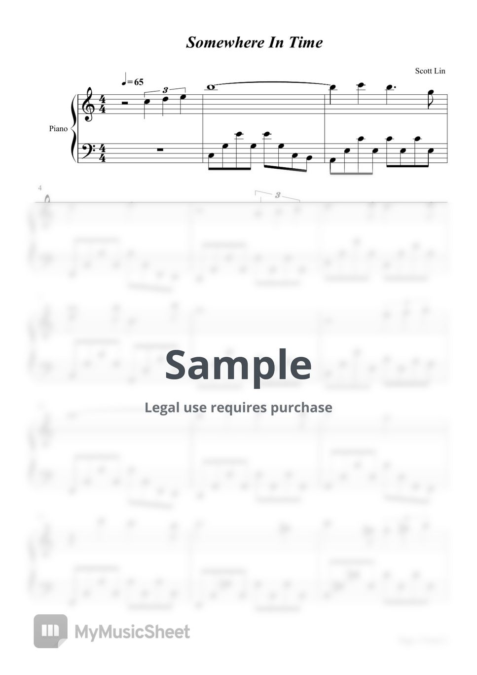 John Barry - Somewhere in Time (C调简单版) Sheet Music by dogemusic