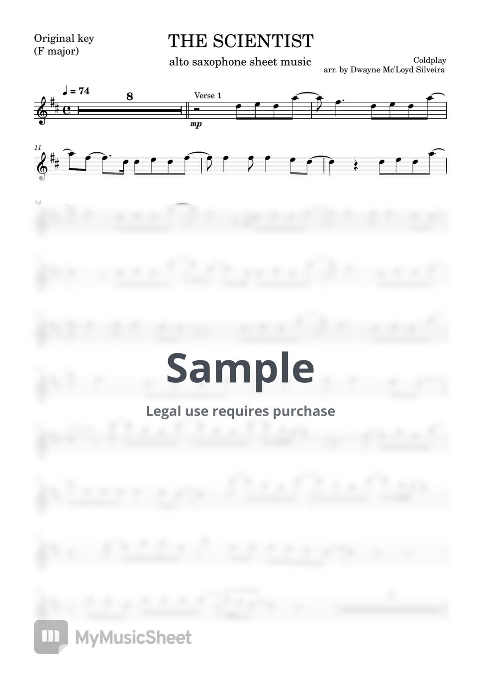 Coldplay - The Scientist (original key) 악보 by Dwayne Mc'Loyd Silveira