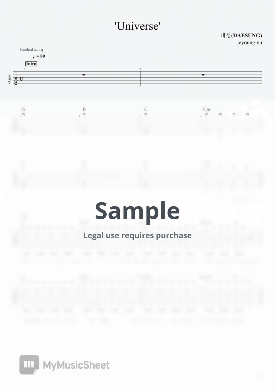 대성(DAESUNG) - 『Universe』 (guitar cover) Sheet Music by jeyoung yu
