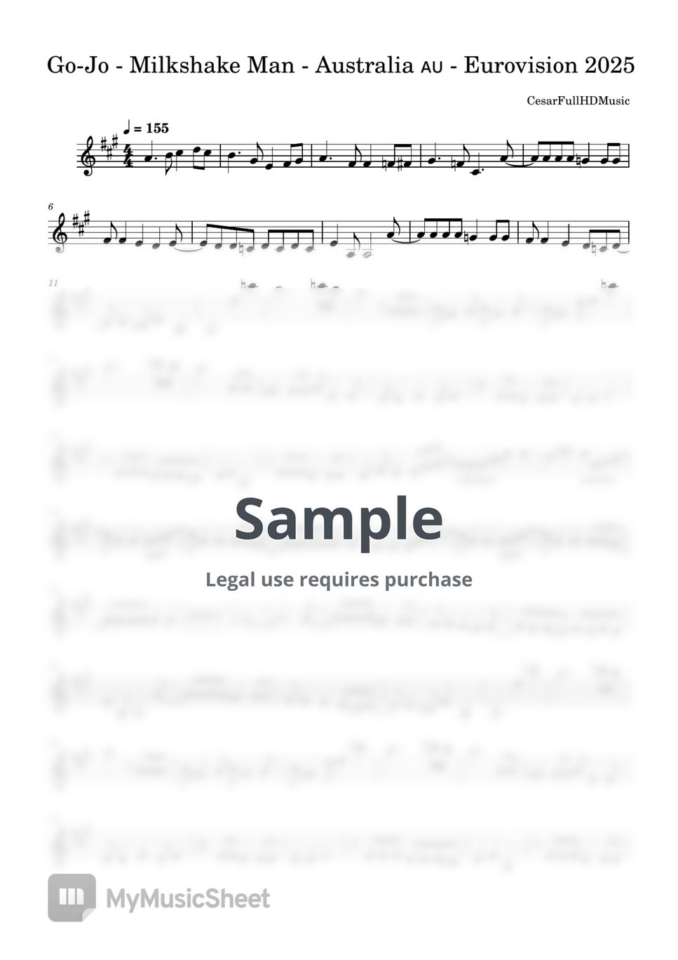 Go-Jo - Milkshake Man - Australia 🇦🇺 - Eurovision 2025 Sheet Music