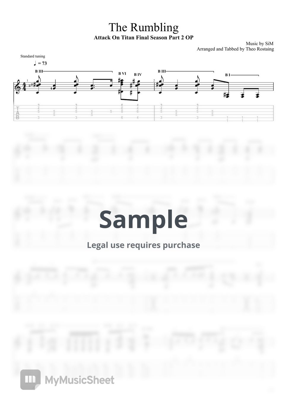 SiM - The Rumbling Tab + 1staff by Rostheo