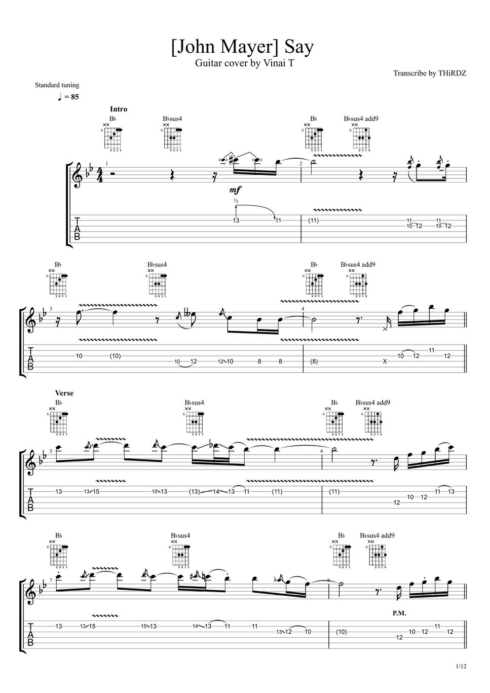 John Mayer - Say by Vinai T Sheet