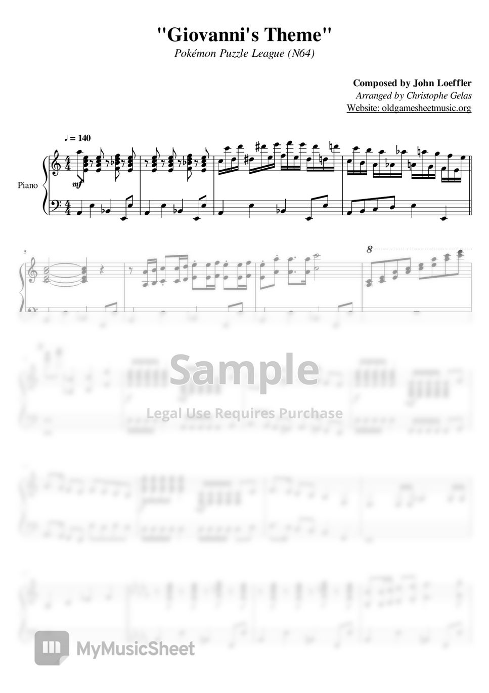 Pokémon Puzzle League (N64) - Giovanni's Theme 악보 by Christophe Gelas