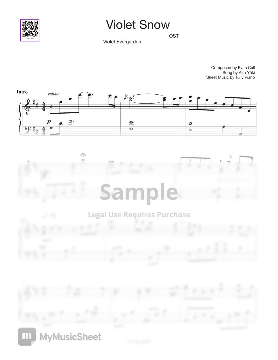 Violet Evergarden OST - Violet Snow (Full ver.) 악보 by Tully Piano