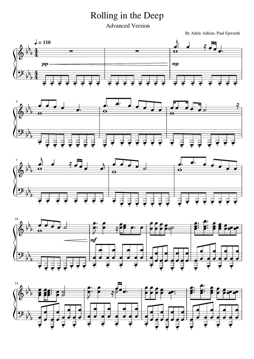 Paul Epworth/Adele Adkins - Rolling in the Deep (Adele - For Piano Solo ...