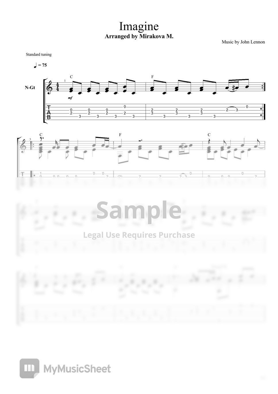 John Lennon - Imagine Tab + 1staff by Marina Mirakova