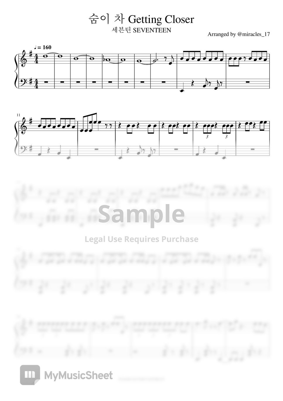 SEVENTEEN - Getting Closer 숨이 차 Sheets by @miracles_17