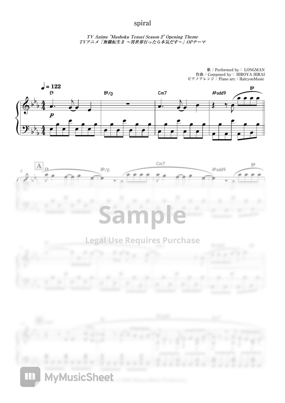 LONGMAN - spiral (Mushoku Tensei Season 2 OP) Ноты by HalcyonMusic