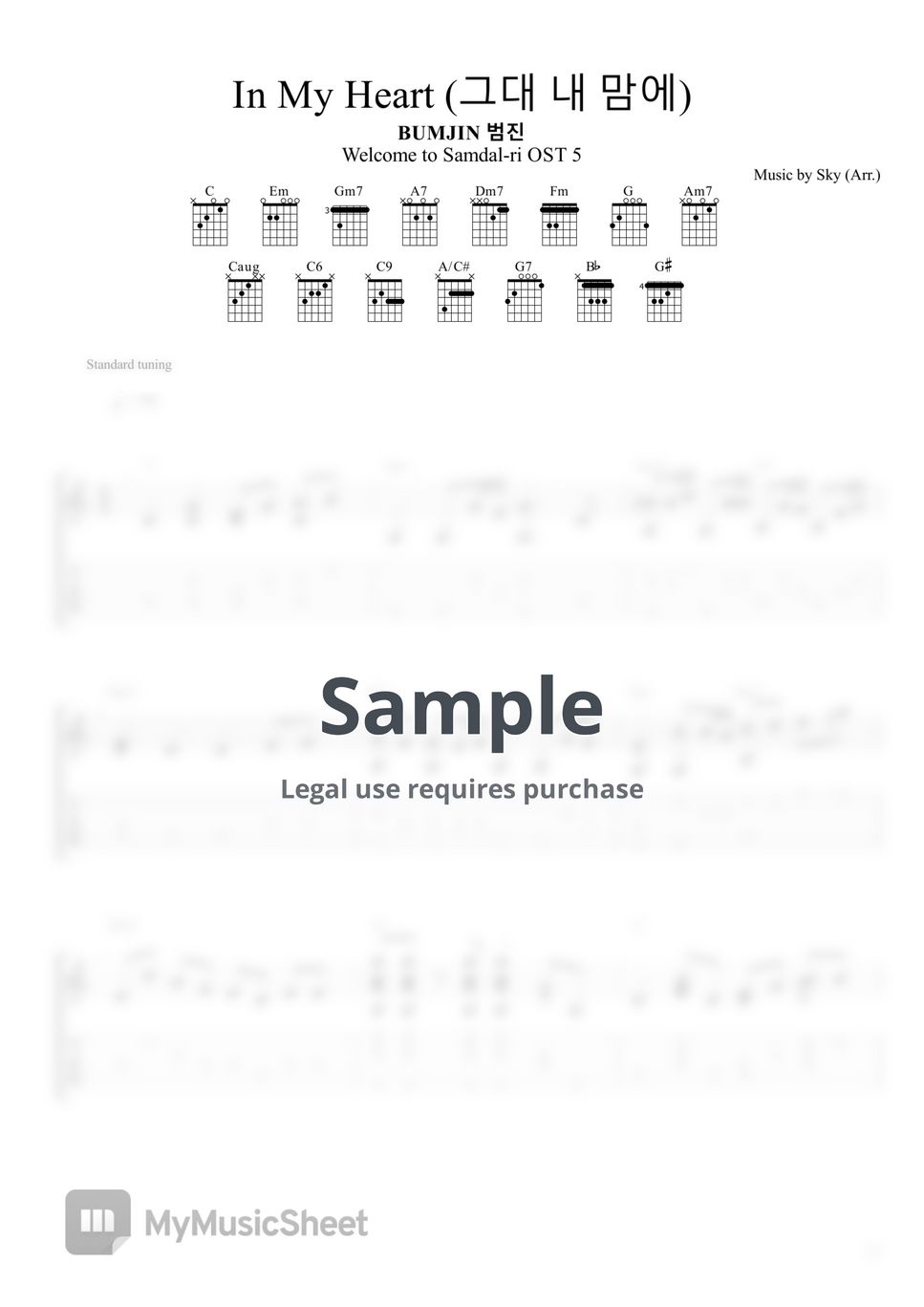 Bumjin - In My Heart ([Welcome to Samdalri OST 5) TAB+1 Staff by Sky