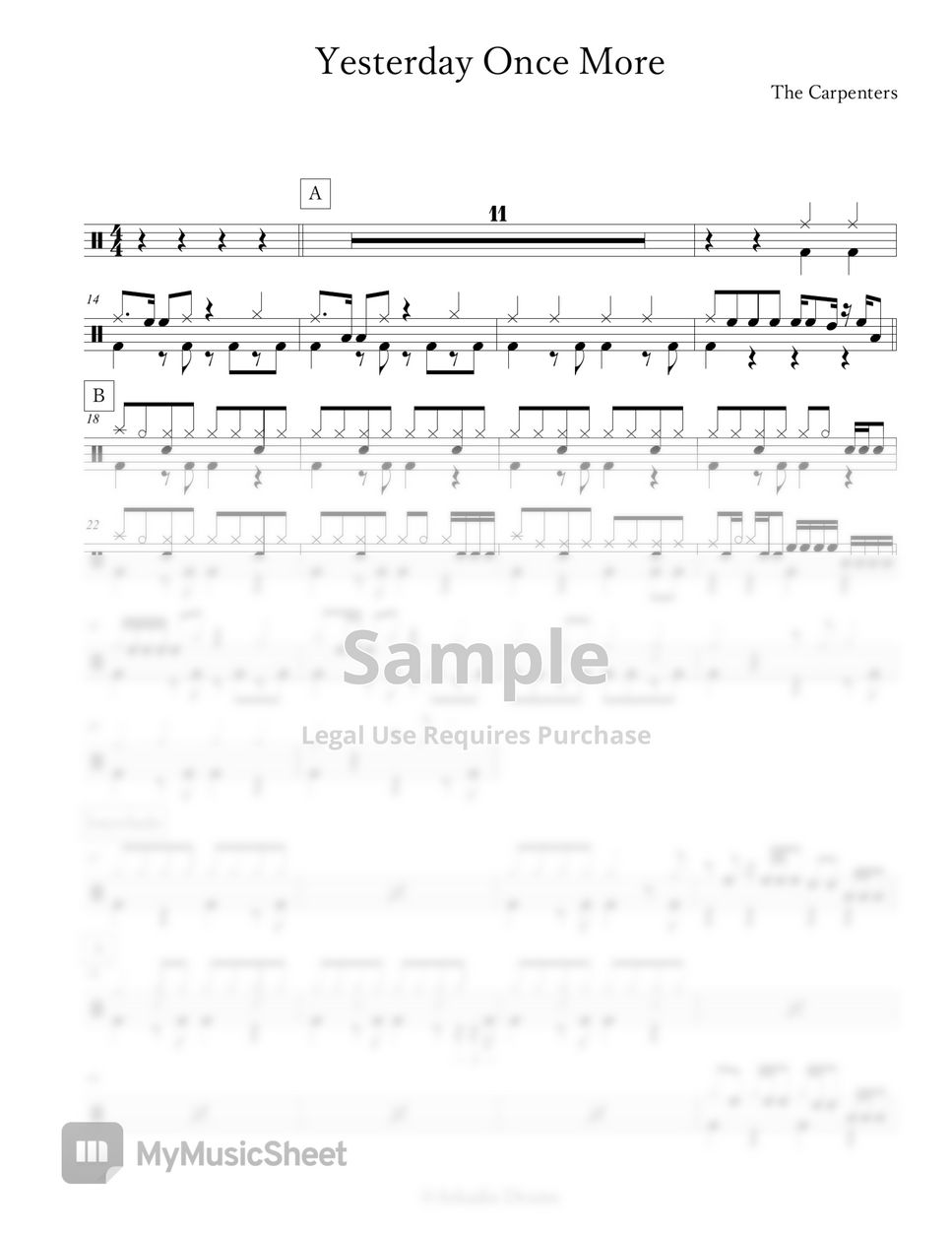 The Carpenters - Yesterday Once More 악보 by Arkadia Drums