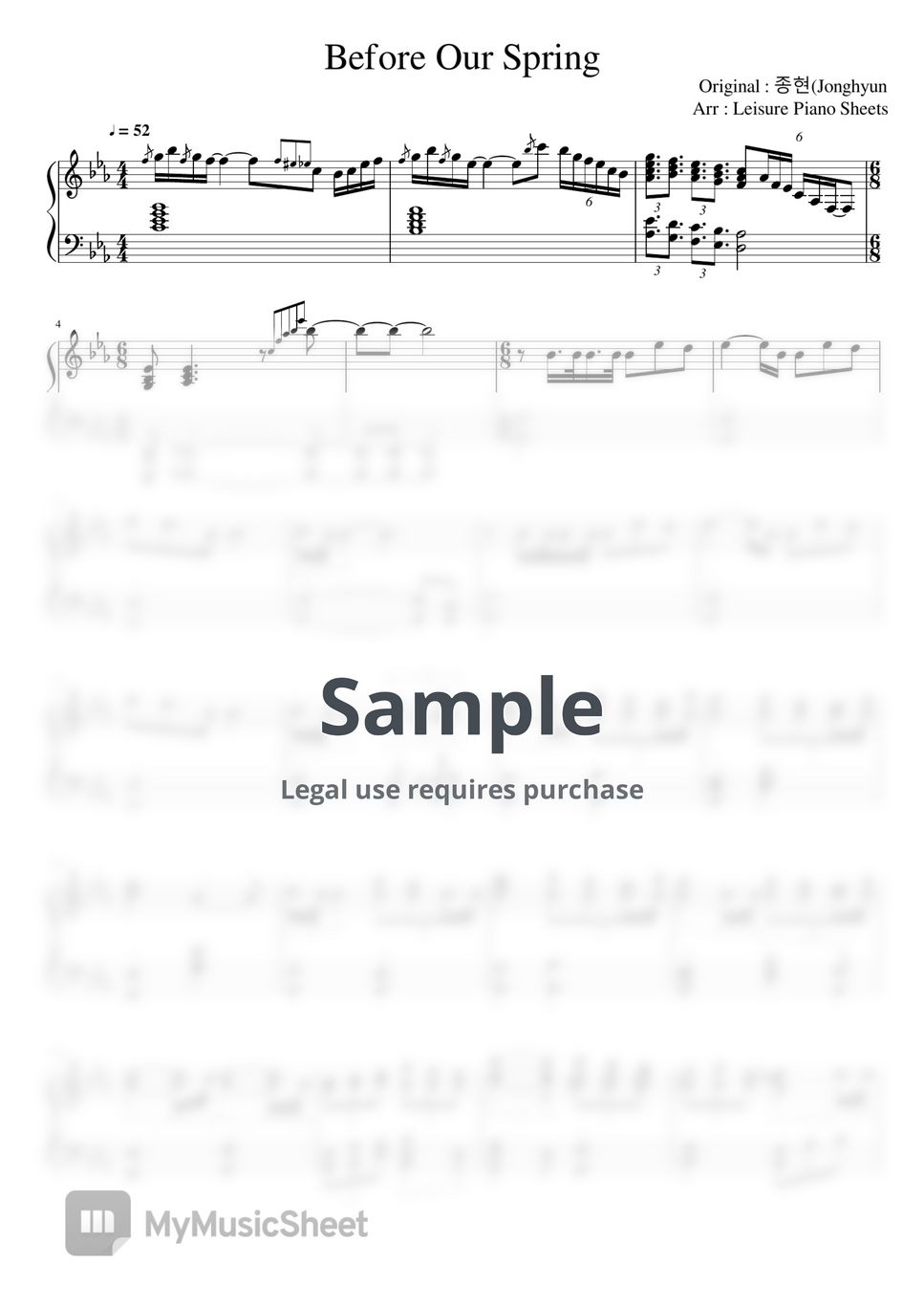 Jonghyun(종현) - 우린 봄이 오기 전에(Before Our Spring) โน้ตเพลง by Leisure Piano ...