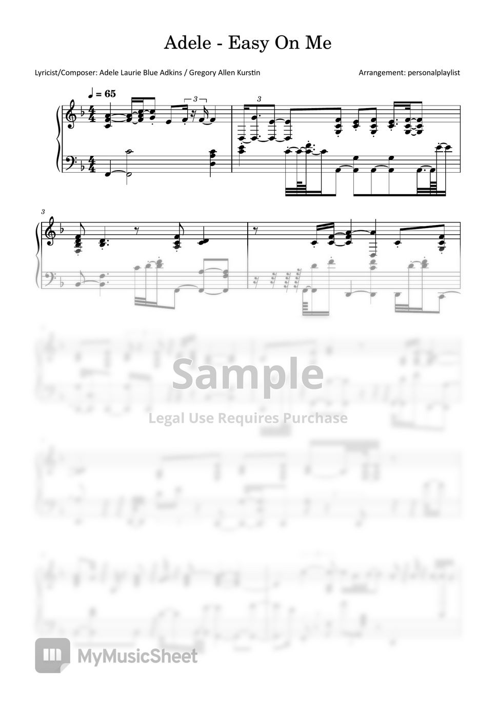 Adele - Easy On Me Sheets by personalplaylist