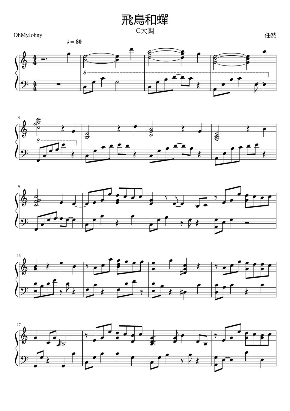 ren ran - fei niao he chan (A Bb C) Sheet by ohmyjohny