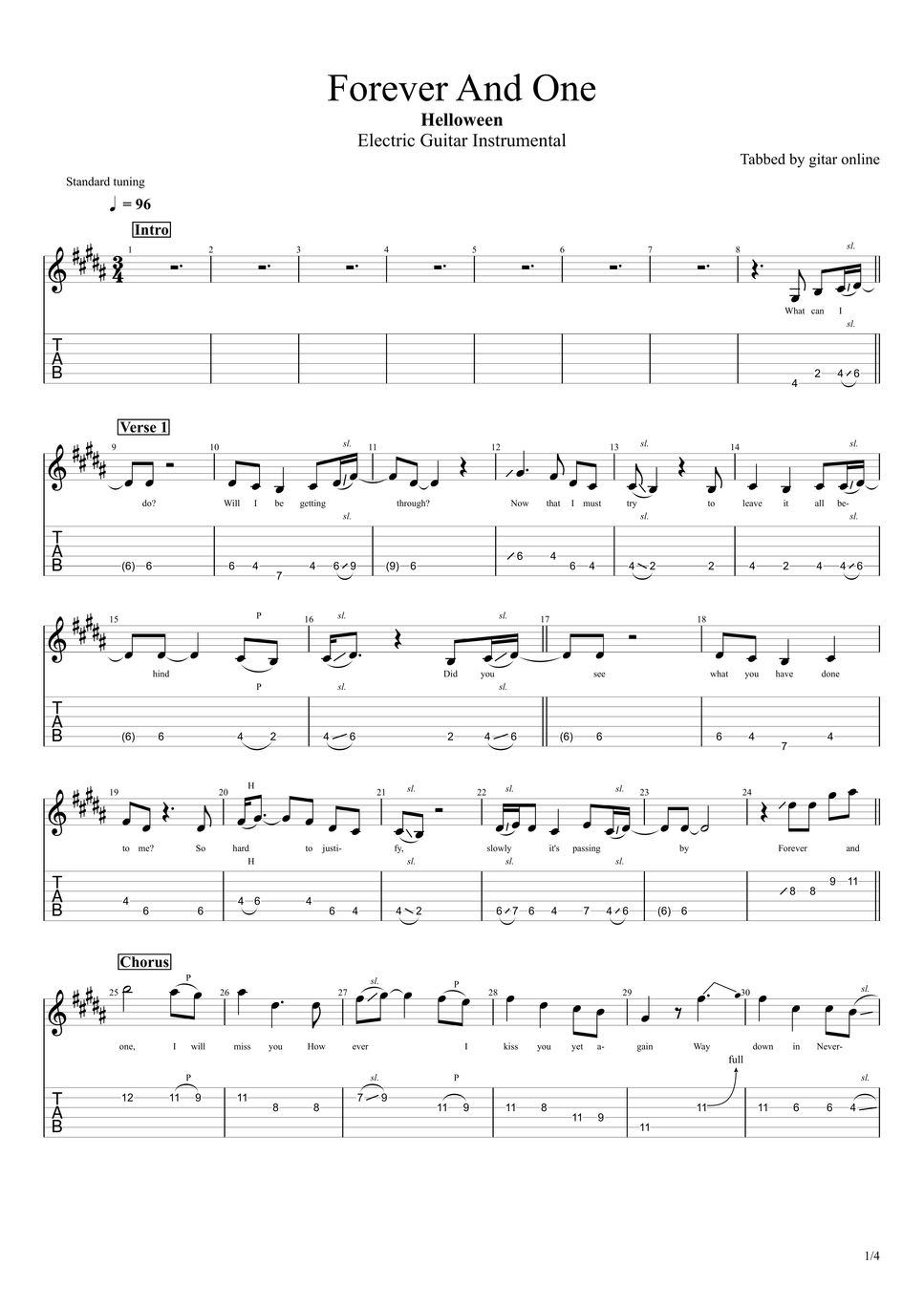 Halloween - Forever And One Sheets by gitar online