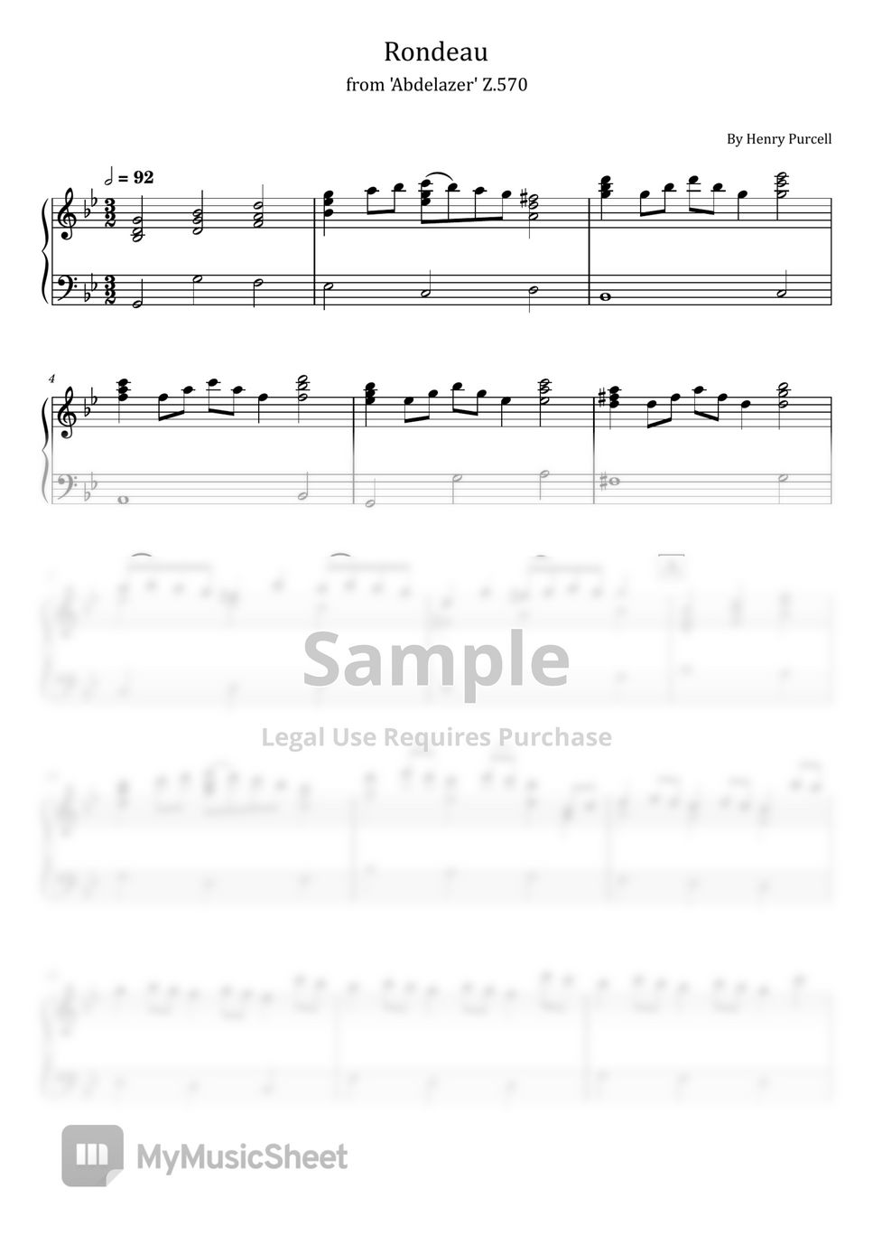 Henry Purcell - Rondeau (from 'Abdelazer' Z.570 - For Easy Piano ...