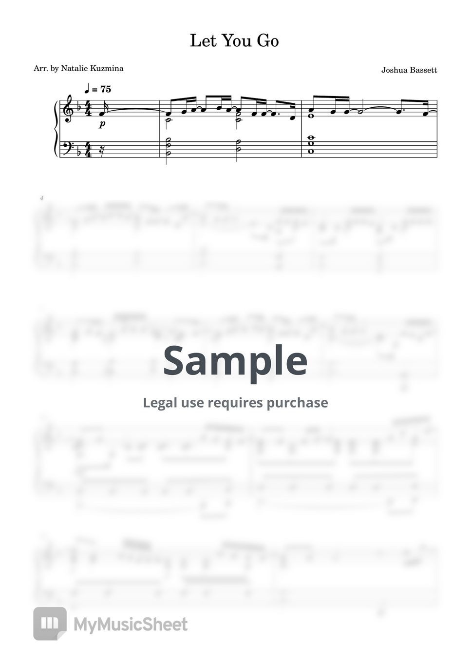 Joshua Basett - Let You Go (HSMTMTS OST) Sheet Music by Natalie Kuzmina