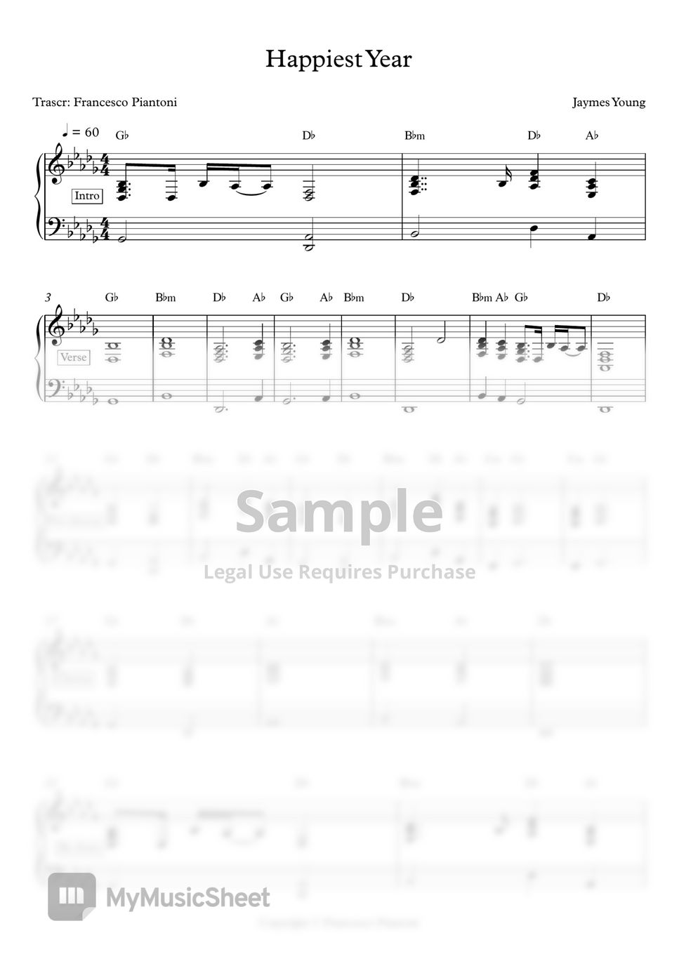 Jaymes Young - Happiest Years (spartito pianoforte) 악보 by Francesco ...