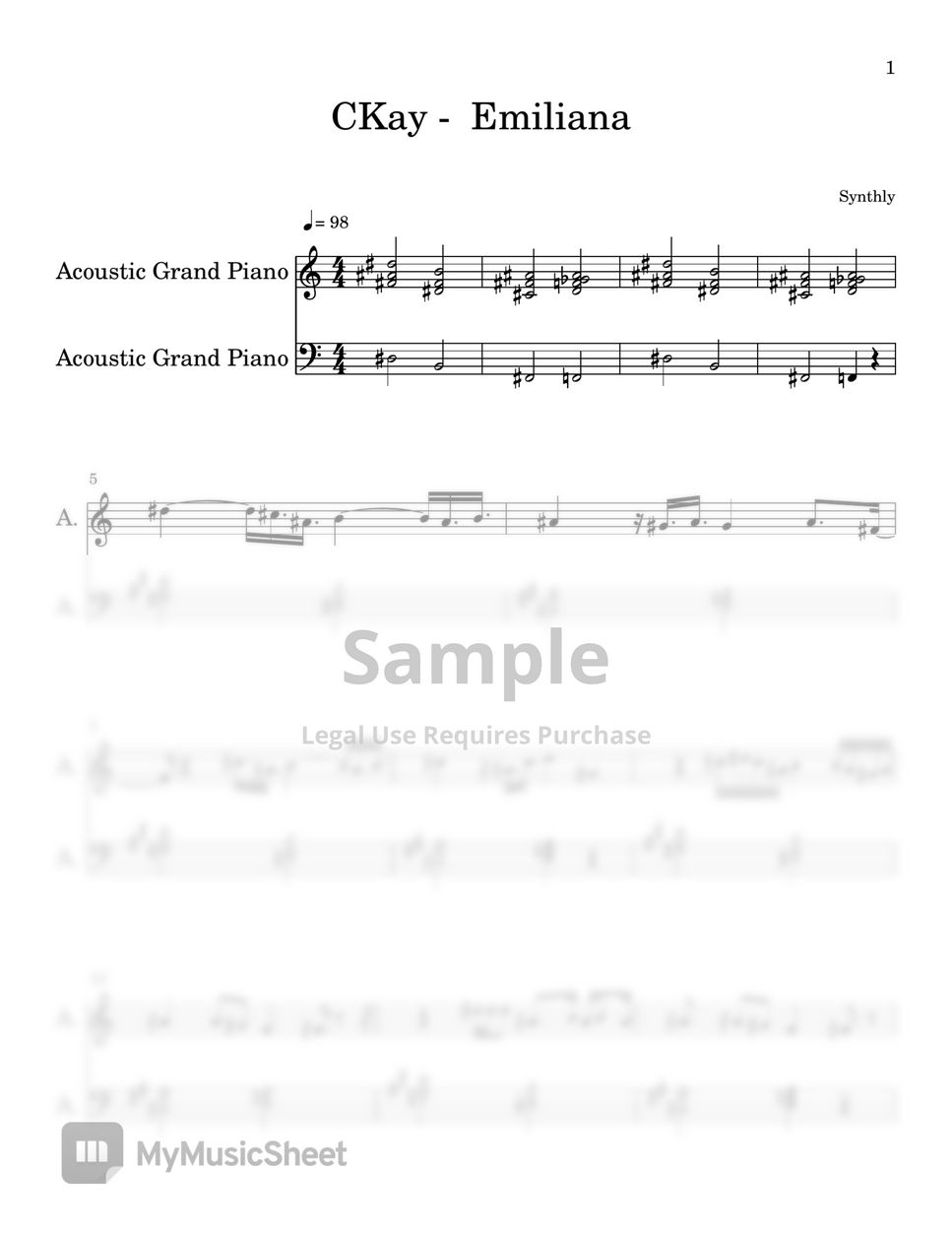 Ckay - Emiliana (EASY PIANO SHEET) Sheets by Synthly