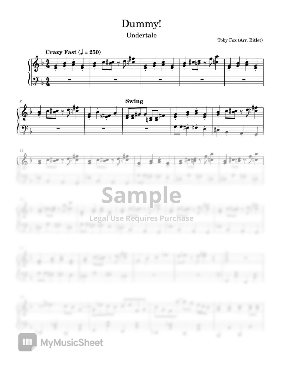Toby Fox - Dummy! Sheet Music by Bitlet