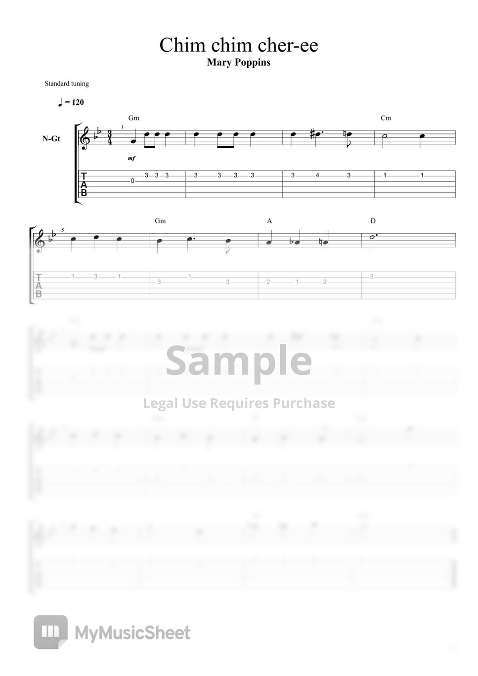 Mary Poppins - Chim Chim cher-ee Tab + 1staff by Mélodie pour la guitare