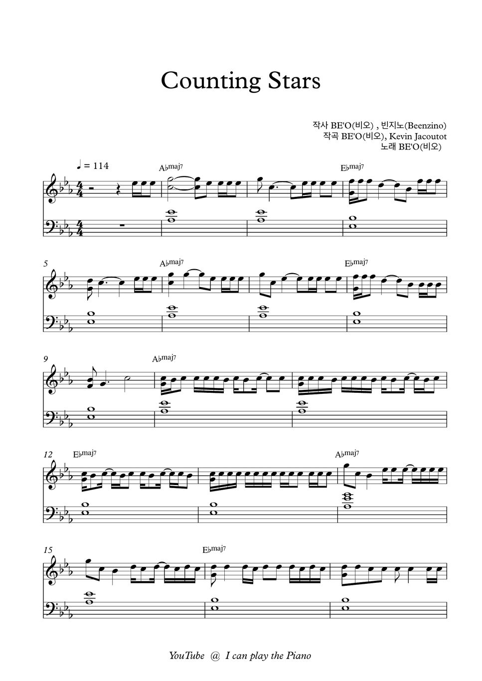 BE'O (비오) - Counting Stars (feat. Beenzino) Sheets by I can play the Piano
