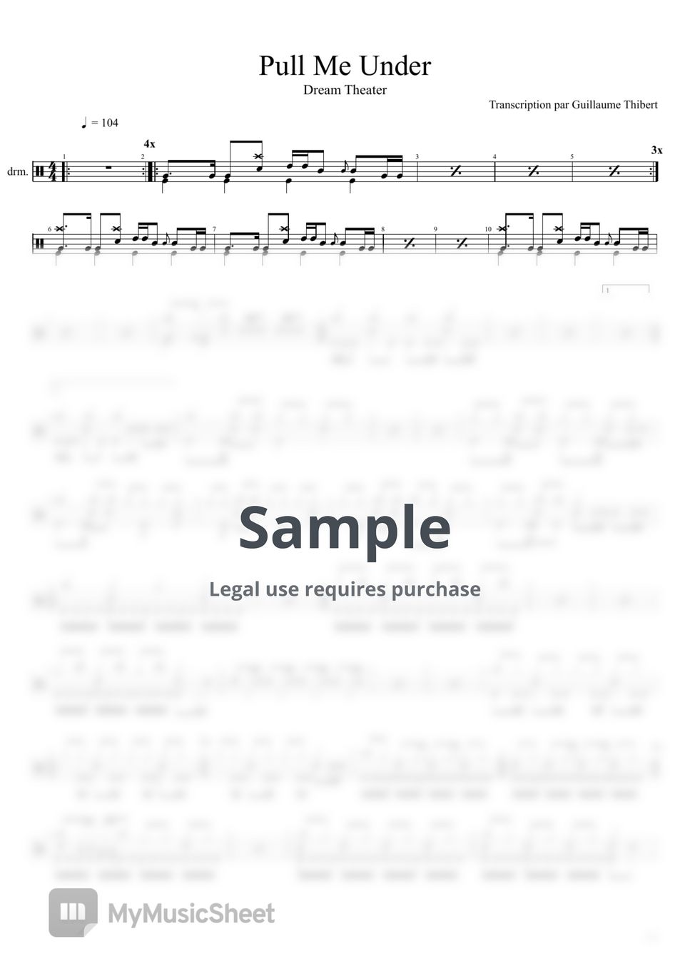 Dream Theater - Pull Me Under Sheet Music by Prof de Batterie