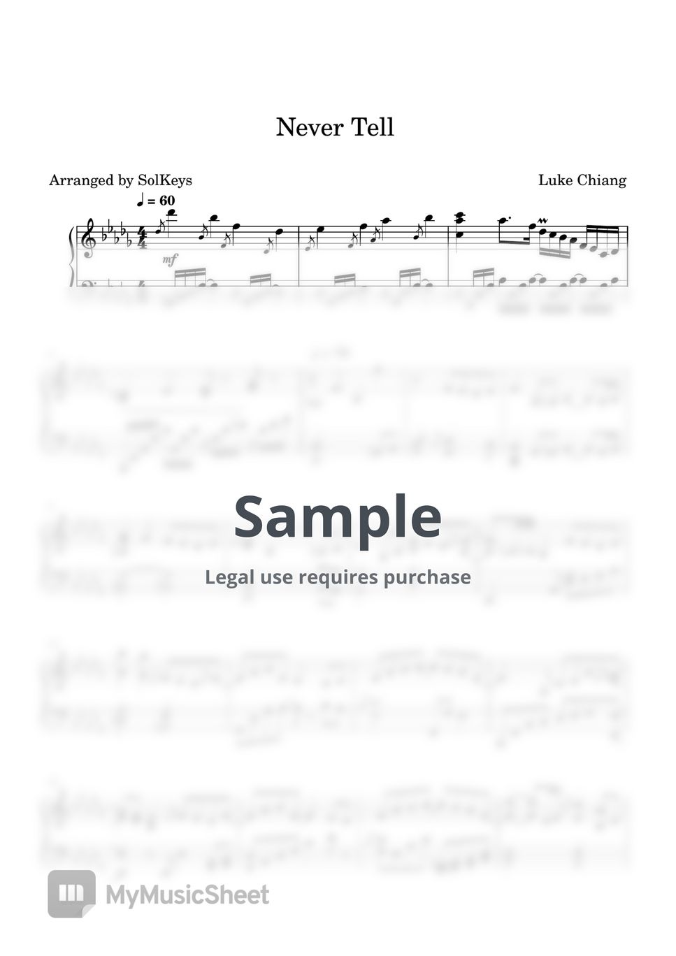 Luke Chiang - Never Tell Sheet Music by SolKeys