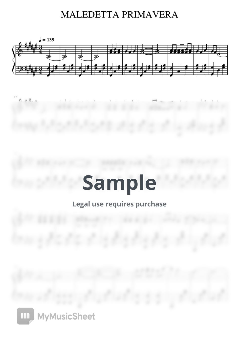 Loretta Goggi - Maledetta primavera Sheet Music by Alberto Rinaldi Piano Covers