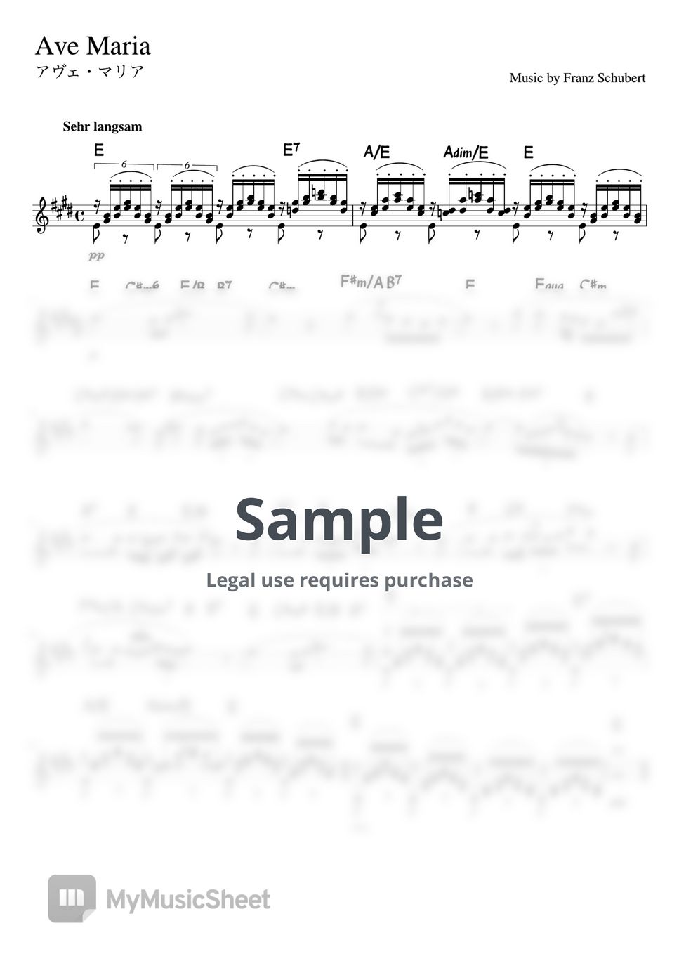 Fr.Schubert - Ave Maria (E・Melody chord) Partitur PDF | pfkaori | mymusic5