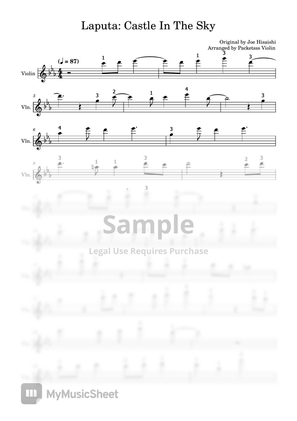 Castle in the Sky - Laputa: Castle in the Sky Violin Sheet Music PDF | Packetsss Violin | mymusic5