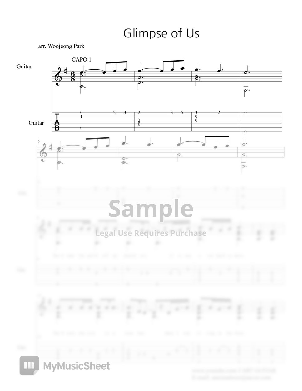 Joji - Glimpse of Us (Guitar TAB) 악보 by Woojeong Park