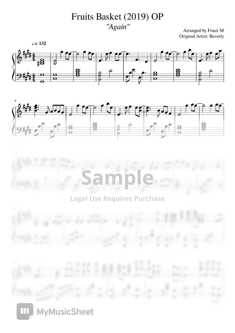 Beverly - Fruits Basket (2019) OP - "Again" 악보 by Fonzi M