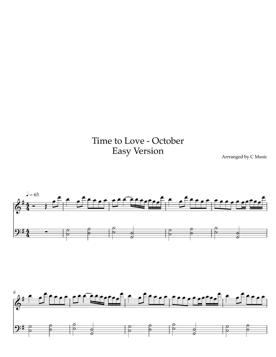 October - Time to Love (Easy Version) Sheet by C Music