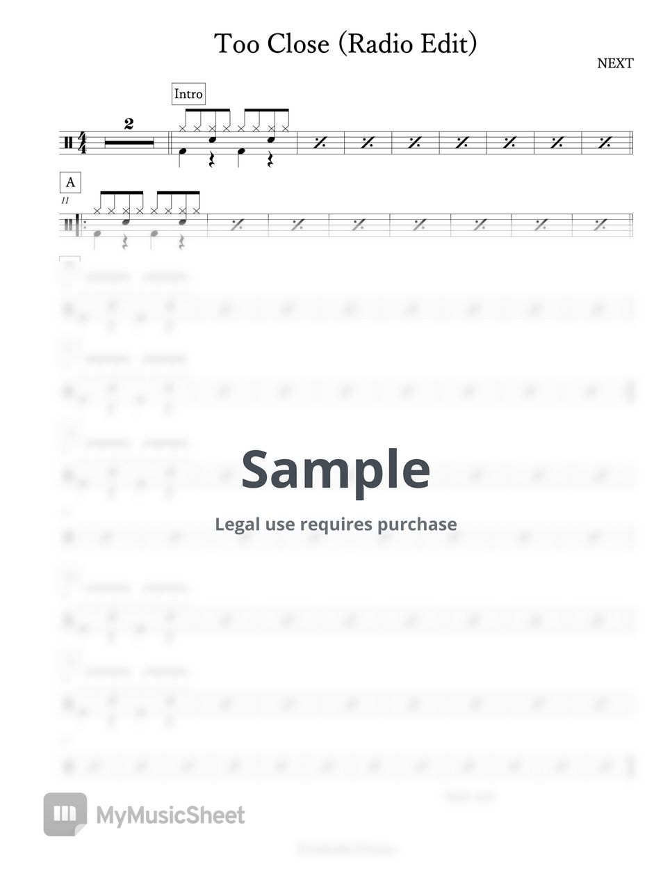 NEXT - Too Close (Radio Edit) Sheets by Arkadia Drums